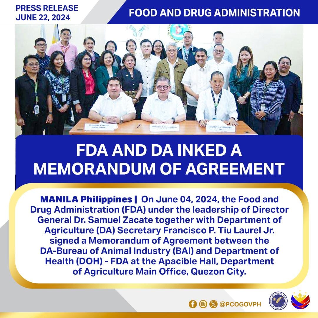 FDA and DA inked a Memorandum of Agreement